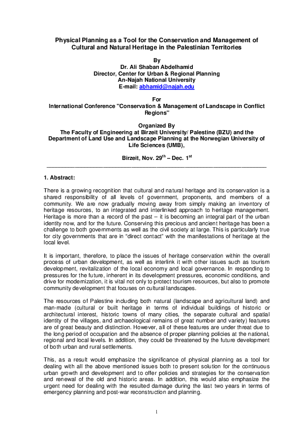 (PDF) Physical Planning as a Tool for the Conservation and Management ...