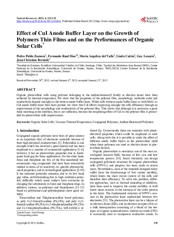 (PDF) Effect of CuI Anode Buffer Layer on the Growth of Polymers Thin ...