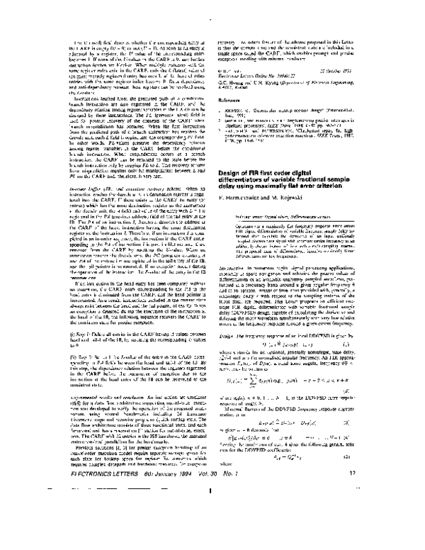 Pdf Design Of Fir First Order Digital Differentiators Of Variable Fractional Sample Delay