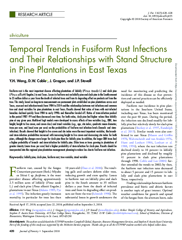 (PDF) Temporal Trends in Fusiform Rust Infections and Their ...