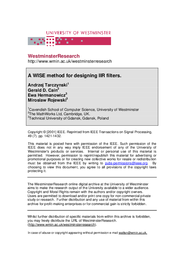(PDF) A WISE method for designing IIR filters | Mirosław Rojewski ... (PDF) A WISE method for designing IIR filters | Mirosław Rojewski ...