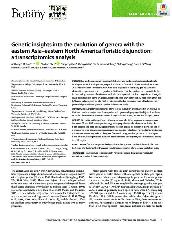 (PDF) Genetic insights into the evolution of genera with the eastern Asia–eastern North America ...