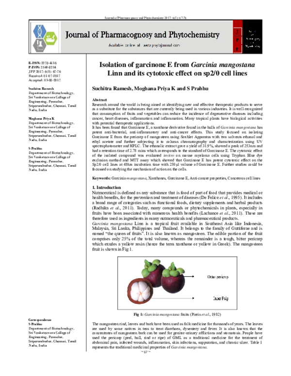 (PDF) Isolation of garcinone E from Garcinia mangostana Linn and its ...