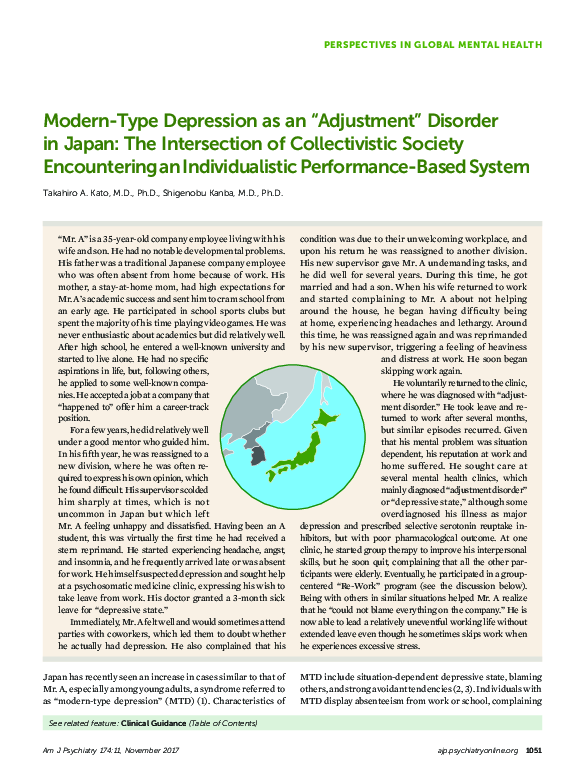 (PDF) Modern-Type Depression as an "Adjustment" Disorder in Japan: The Intersection of ...