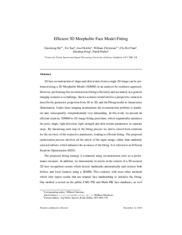 Pdf Efficient 3d Morphable Face Model Fitting Patrik Huber