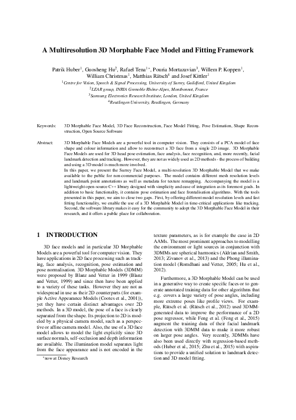 Pdf A Multiresolution 3d Morphable Face Model And Fitting Framework