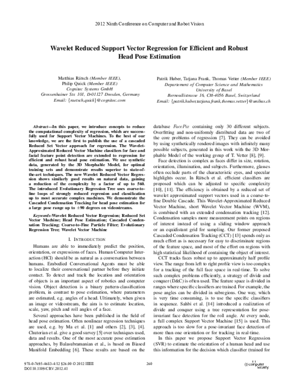 (PDF) Wavelet Reduced Support Vector Regression for Efficient and Robust Head Pose Estimation