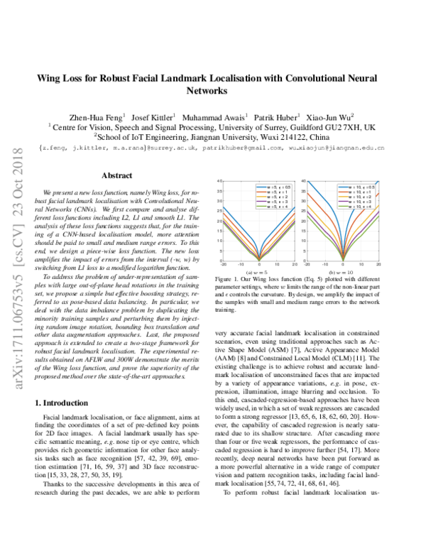 (PDF) Wing Loss for Robust Facial Landmark Localisation with Convolutional Neural Networks