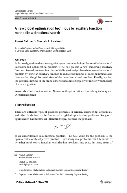 (PDF) A new global optimization technique by auxiliary function method in a directional search