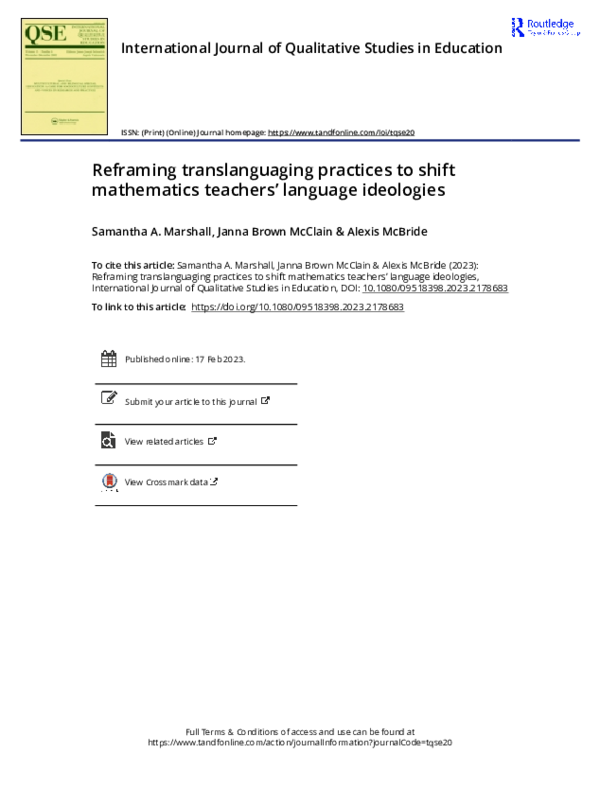 (PDF) Marshall et al 2023 Reframing translanguaging practices to shift ...