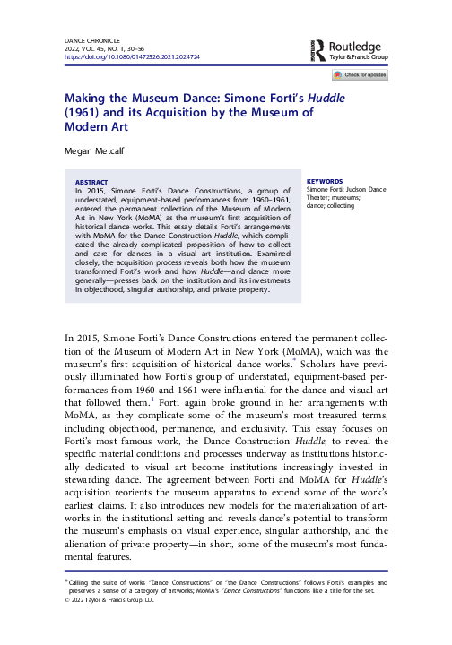 (PDF) Making the Museum Dance: Simone Forti’s Huddle (1961) and its ...