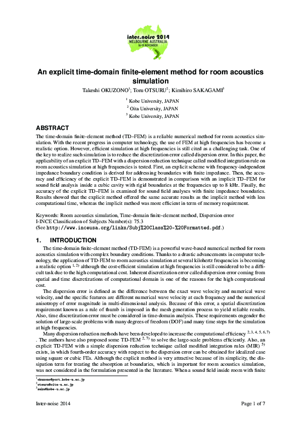 Pdf An Explicit Time Domain Finite Element Method For Room Acoustics