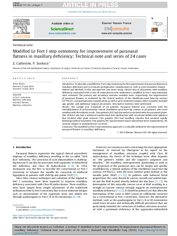(PDF) Modified Le Fort I step osteotomy for improvement of paranasal ...