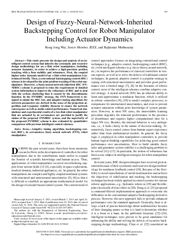 (PDF) Design of Fuzzy-Neural-Network-Inherited Backstepping Control for Robot Manipulator ...