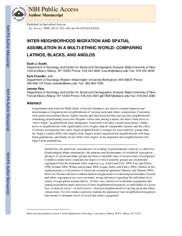 (PDF) Inter-neighborhood Migration and Spatial Assimilation in a Multi ...