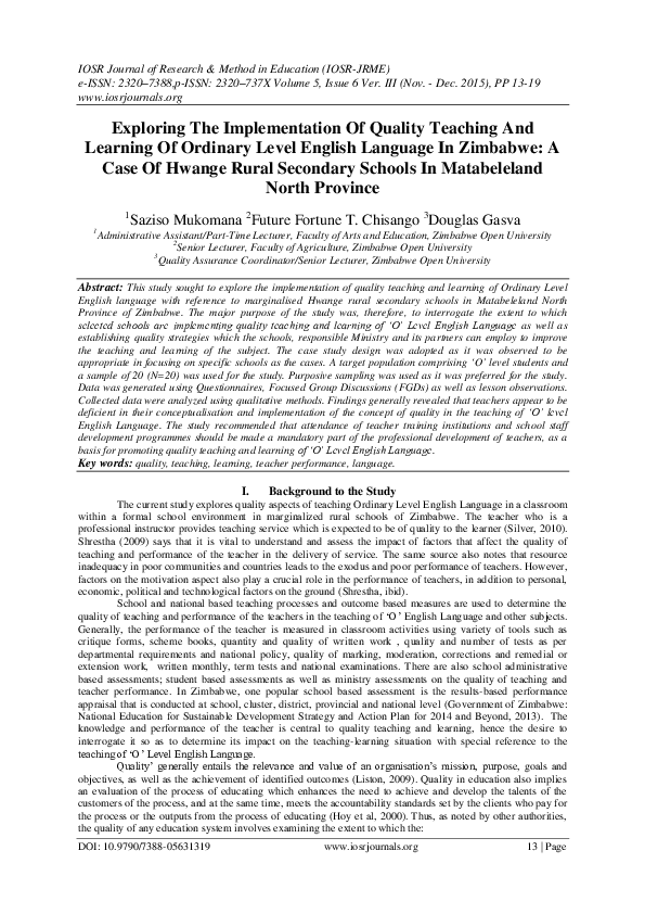 (PDF) Exploring The Implementation Of Quality Teaching And Learning Of Ordinary Level English ...