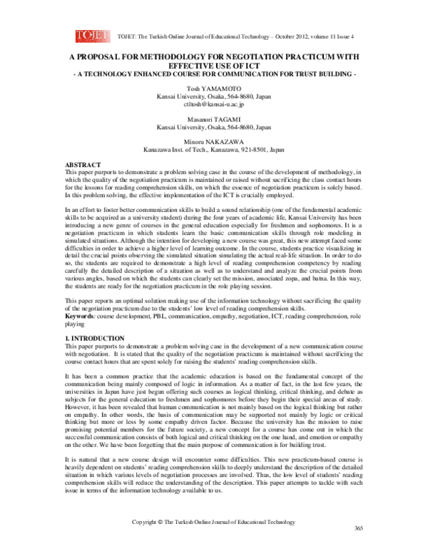 (PDF) A Proposal for Methodology for Negotiation Practicum with Effective Use of ICT: A ...