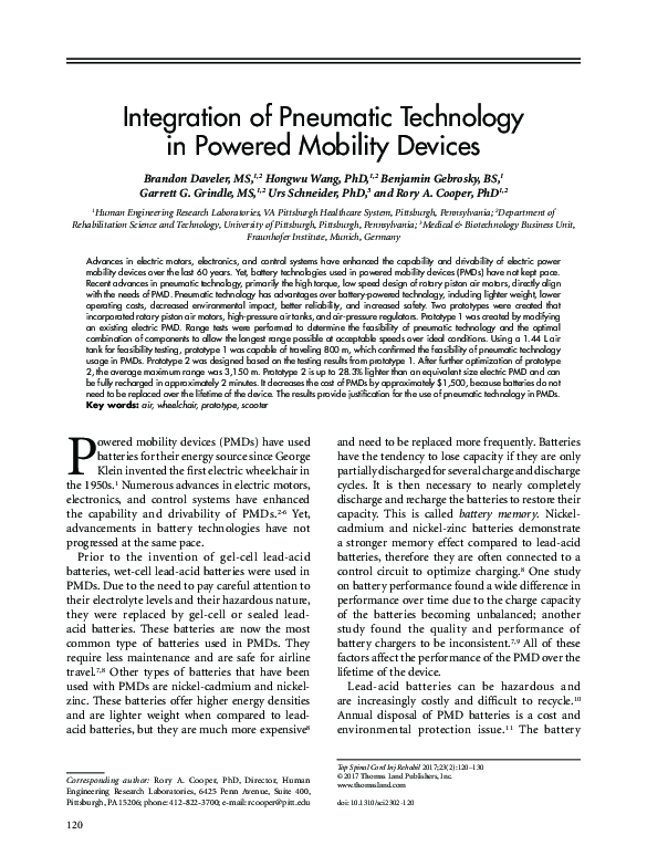 (PDF) Integration of Pneumatic Technology in Powered Mobility Devices
