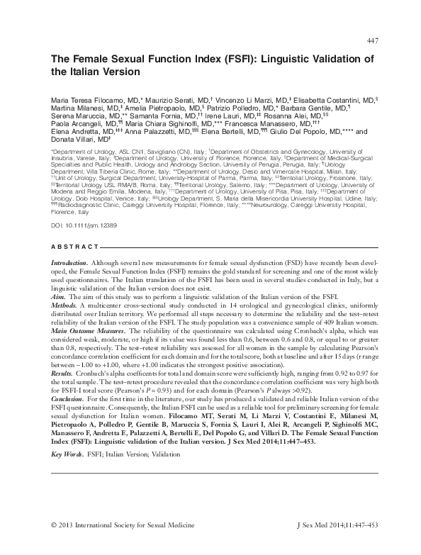 (PDF) The Female Sexual Function Index (FSFI): Linguistic Validation of the Italian Version