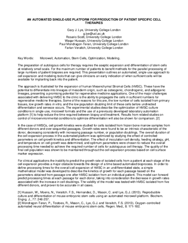 (PDF) An automated single-use platform for production of patient ...