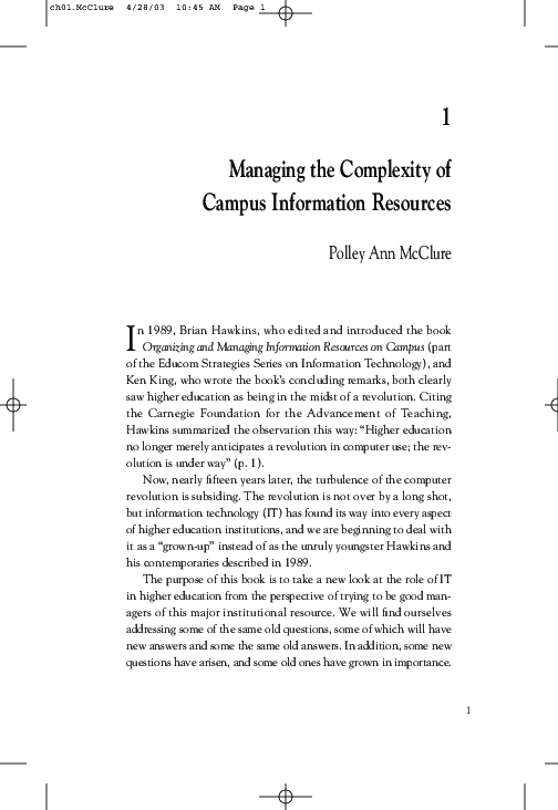 (PDF) Managing the Complexity of Campus Information Resources