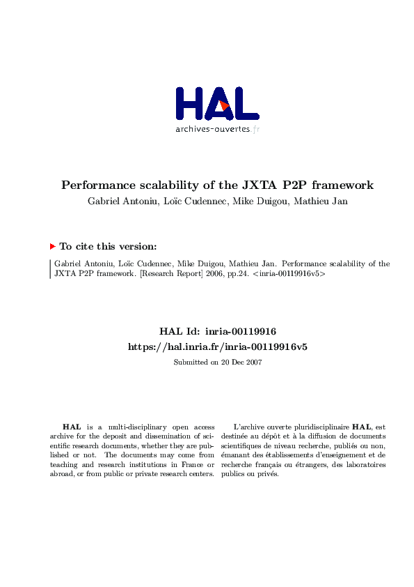 (PDF) Performance scalability of the JXTA P2P framework
