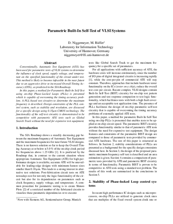 (PDF) Parametric built-in self-test of VLSI systems