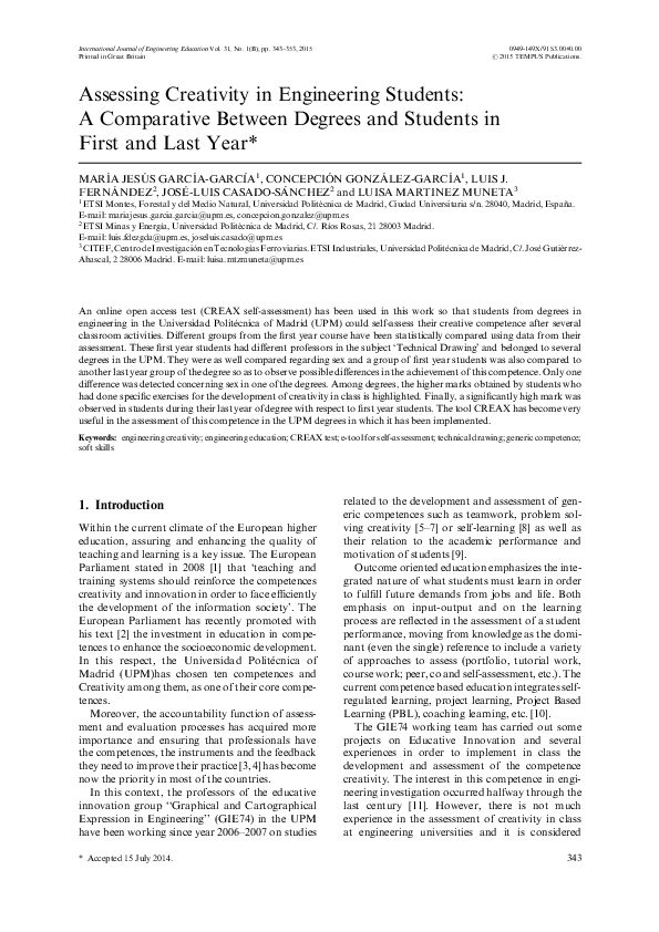 (PDF) Assessing creativity in engineering students: A comparative ...