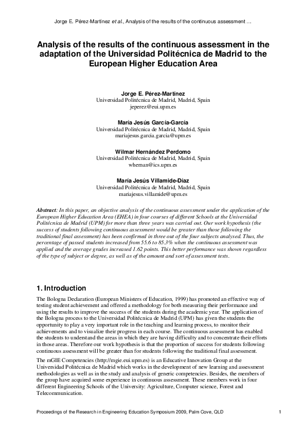 (PDF) Analysis of the results of the continuous assessment in the adaptation of the Universidad ...
