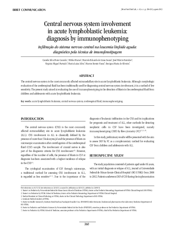 (PDF) Central nervous system involvement in acute lymphoblastic leukemia: diagnosis by ...