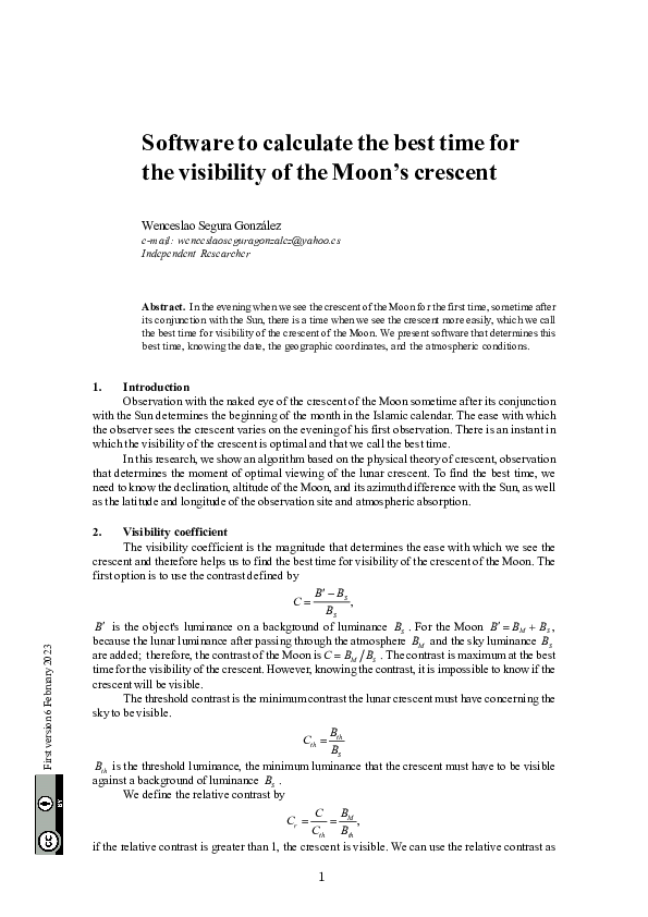 (PDF) Software to calculate the best time for the visibility of the ...