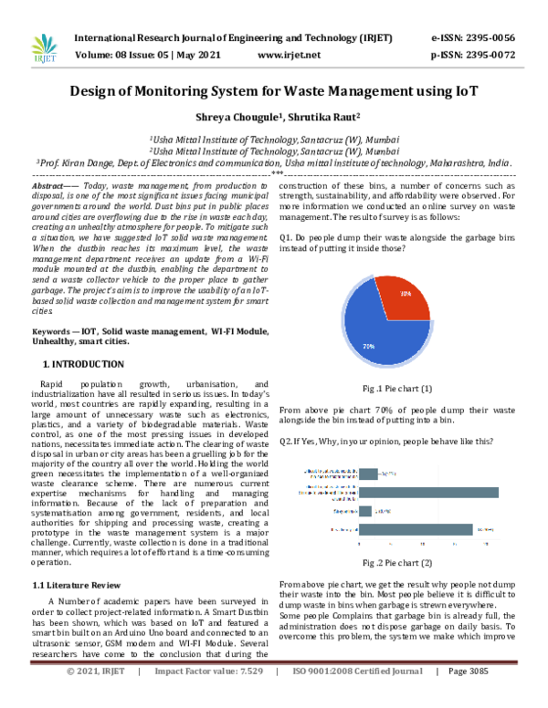 (PDF) Design of Monitoring System for Waste Management using IoT