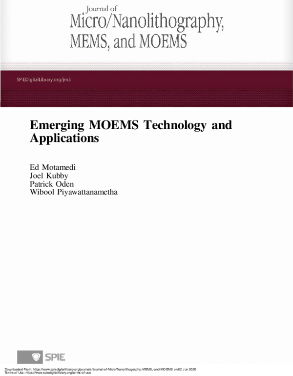 (PDF) Special Section Guest Editorial: Emerging MOEMS Technology and ...