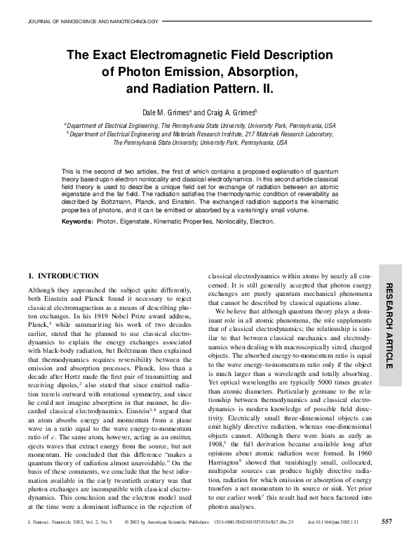(PDF) The Exact Electromagnetic Field Description of Photon Emission, Absorption, and Radiation ...