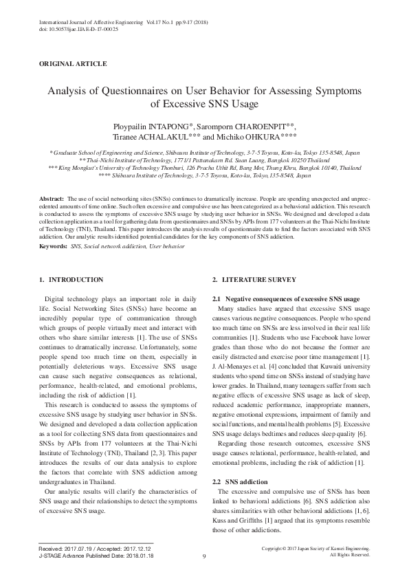 (PDF) Analysis of Questionnaires on User Behavior for Assessing ...