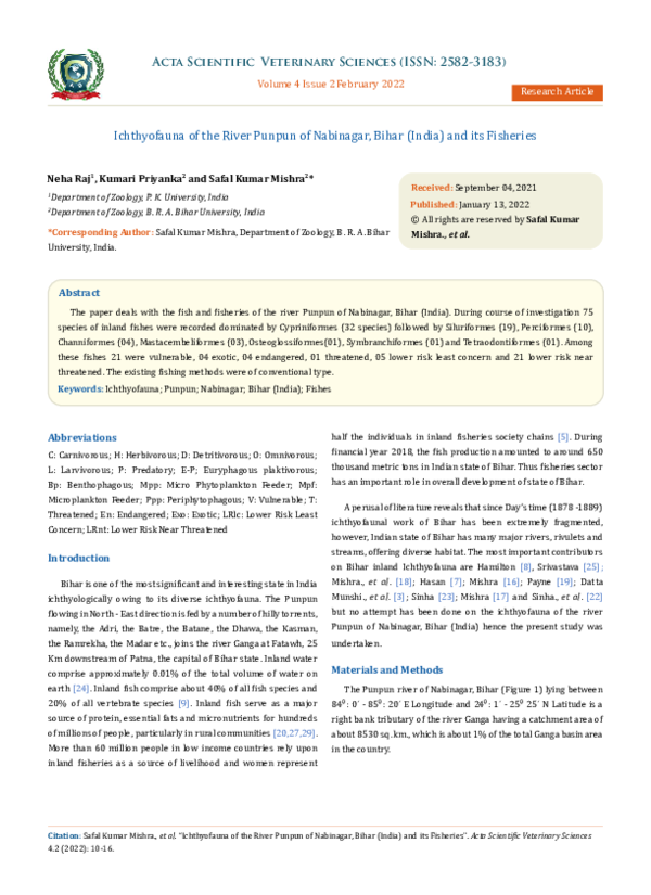 (PDF) Ichthyofauna of the River Punpun of Nabinagar, Bihar (India) and ...