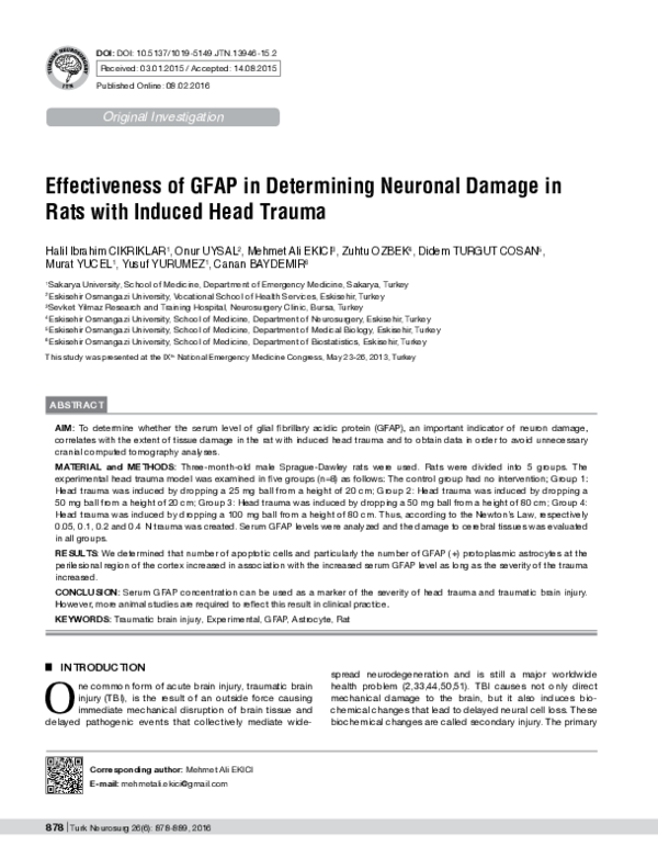 (PDF) Effectiveness of gfap in determining neuron damage in rats with ...