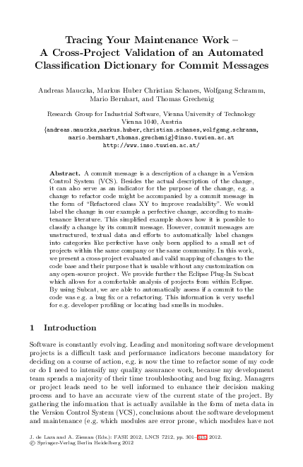 (PDF) Tracing Your Maintenance Work – A Cross-Project Validation of an Automated Classification ...