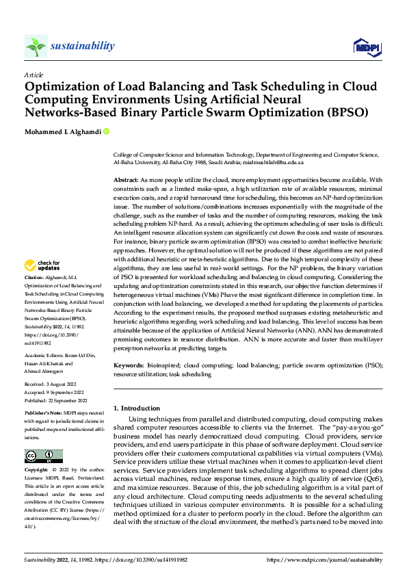 (PDF) Optimization of Load Balancing and Task Scheduling in Cloud Computing Environments Using ...