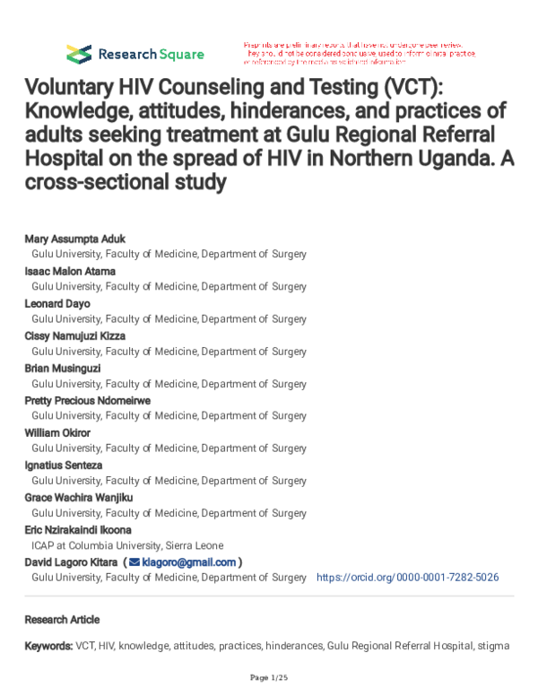 (PDF) Voluntary HIV Counseling and Testing (VCT): Knowledge, attitudes ...