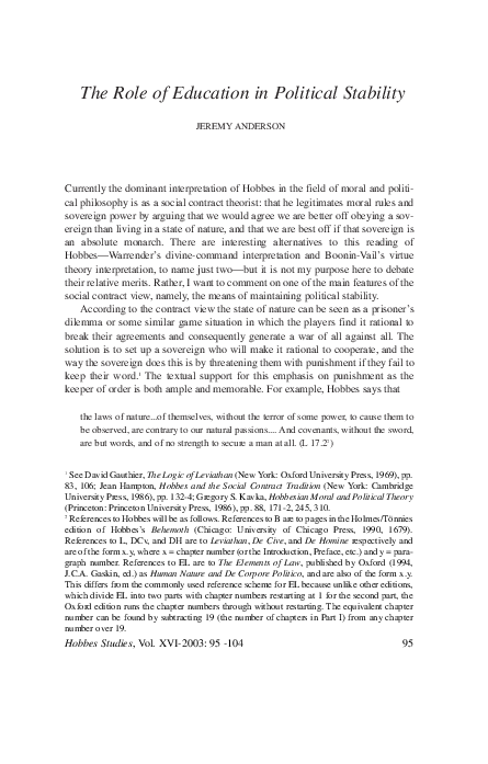 (PDF) The Role of Education in Political Stability