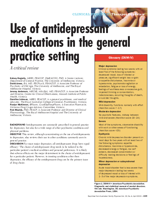 (PDF) Use of antidepressant medications in the general practice setting ...