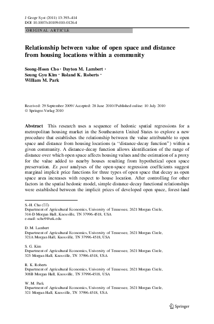 (PDF) Relationship between value of open space and distance from ...