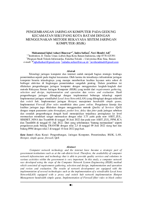(PDF) PENGEMBANGAN JARINGAN KOMPUTER PADA GEDUNG KECAMATAN SEKUPANG KOTA BATAM DENGAN ...