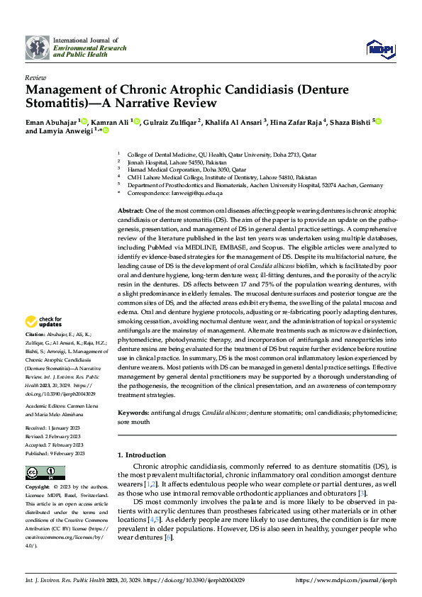 (PDF) Management of Chronic Atrophic Candidiasis (Denture Stomatitis)—A ...