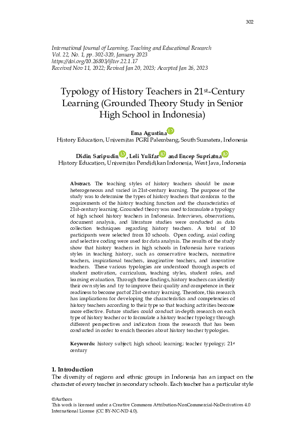 (PDF) Typology of History Teachers in 21st-Century Learning (Grounded ...