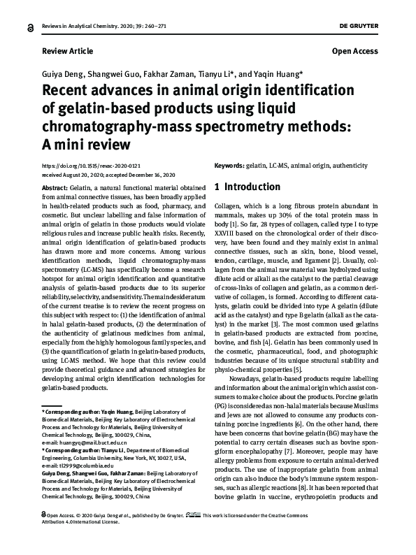 (PDF) Recent advances in animal origin identification of gelatin-based ...