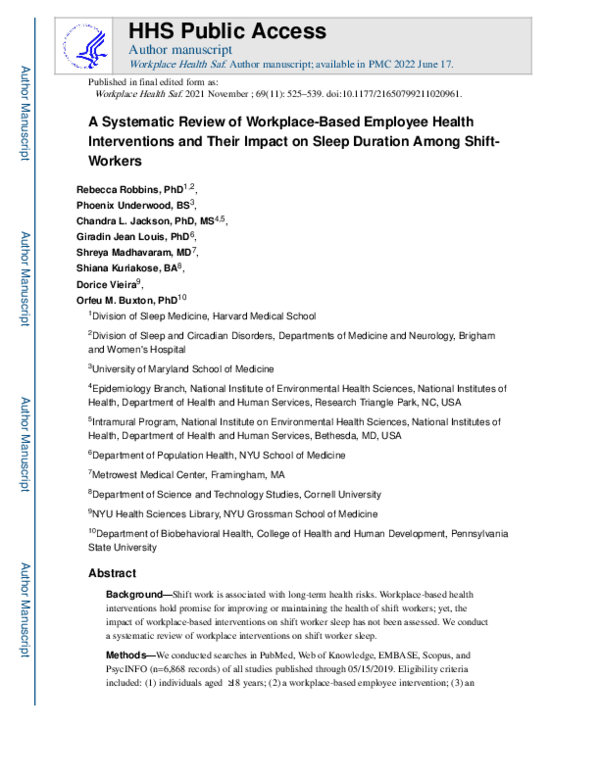 (PDF) A Systematic Review of Workplace-Based Employee Health ...