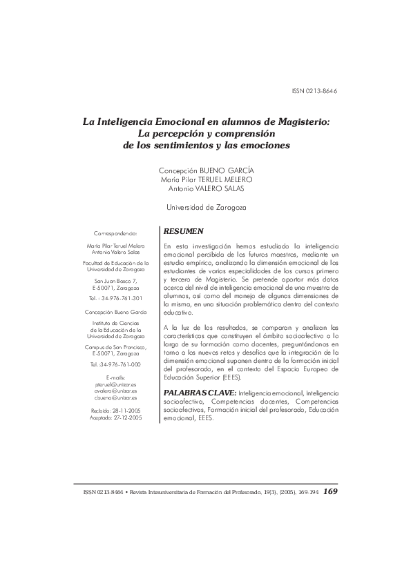 (PDF) La inteligencia emocional en alumnos de Magisterio: la percepción ...