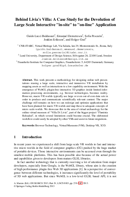 (PDF) Behind Livia’s Villa: A Case Study for the Devolution of Large Scale Interactive "in-site ...
